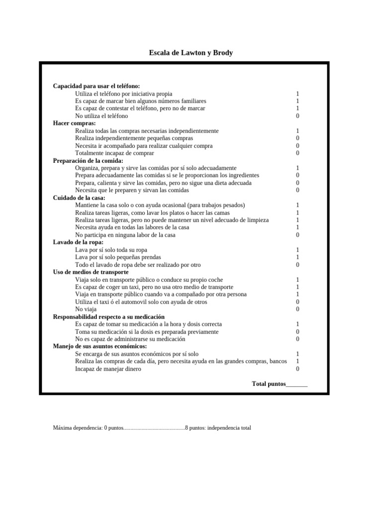 Índice de Lawton y Brody | PDF