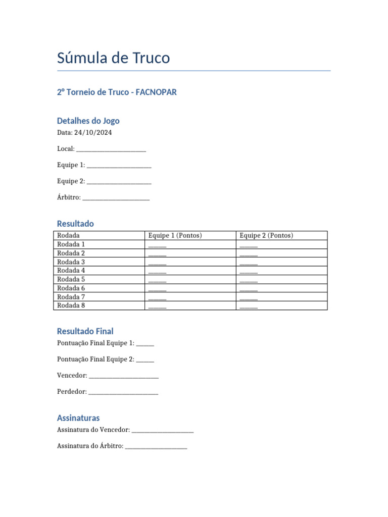 Sumula Truco Detalhada | PDF