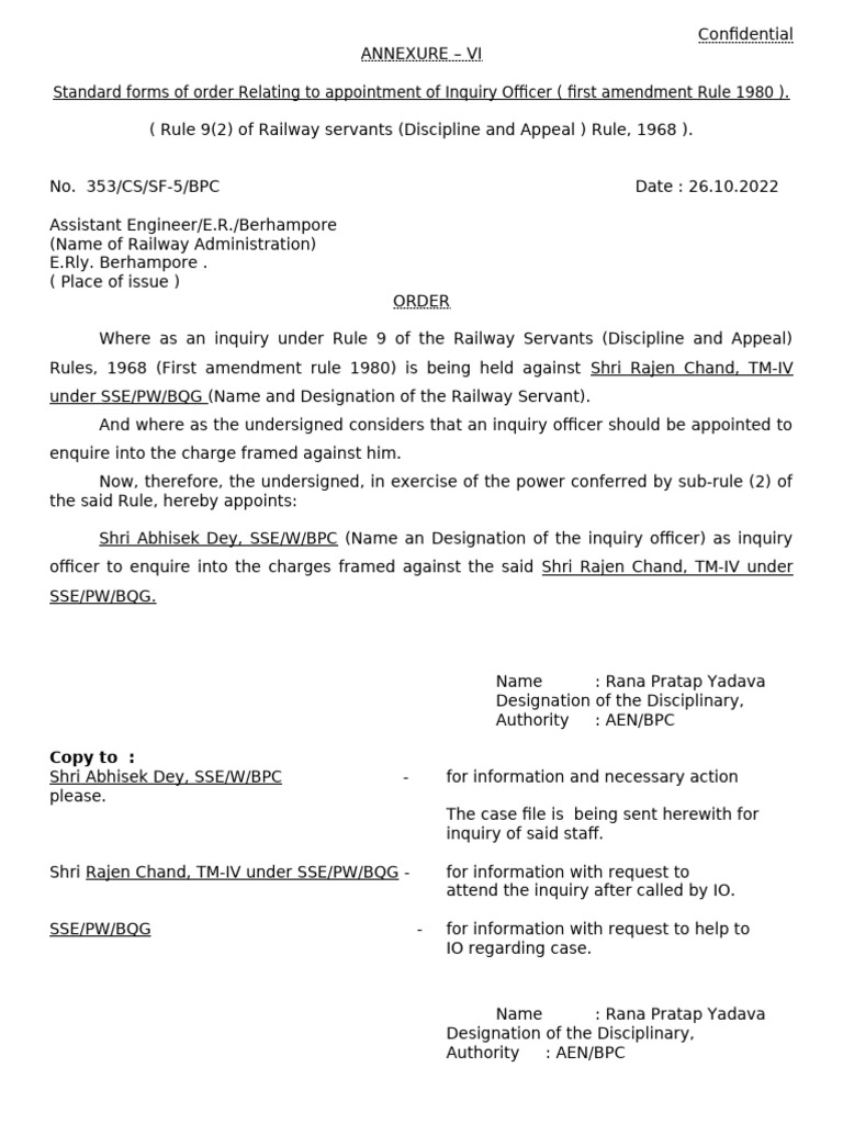 Appointment of Inquiry Officer | PDF