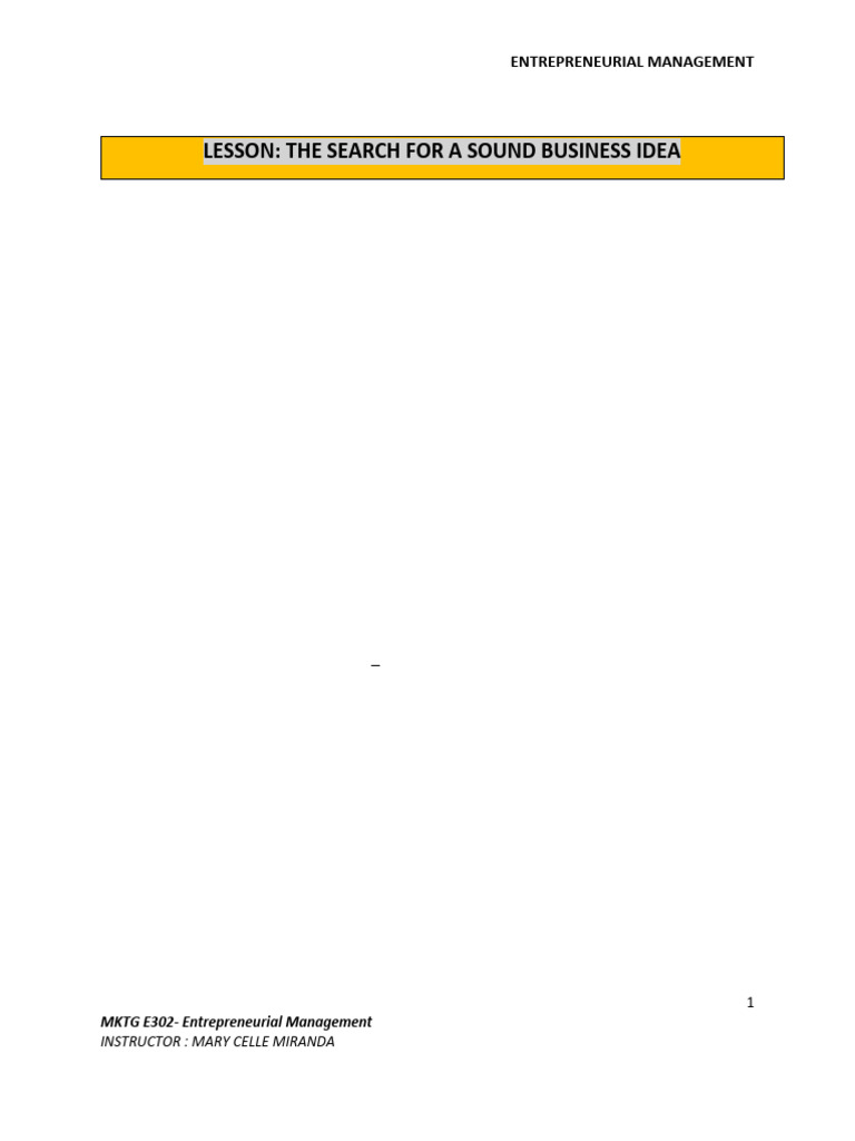 The Search for a Sound Business Idea | PDF