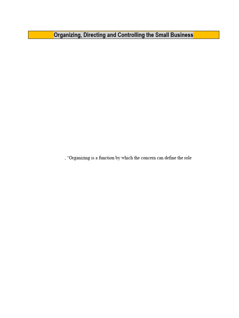 Organizing Directing and Controlling The Small Business | PDF