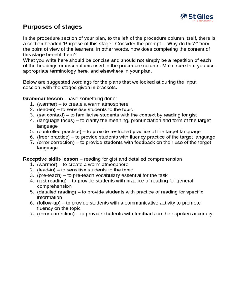 Benefits of Lesson Stages Explained | PDF