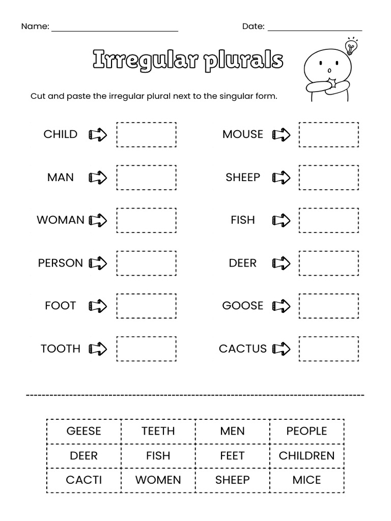 Minimalist Irregular Plural Nouns Worksheet | PDF
