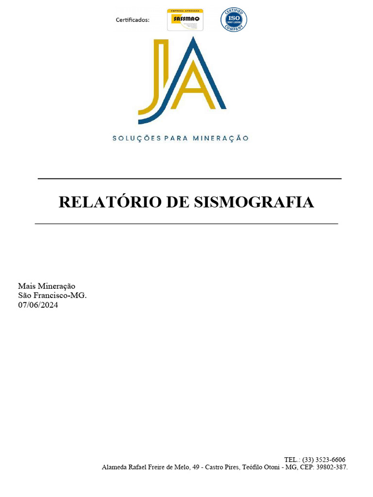 Relatório de Sismografia Mais Mineração 2024 | PDF