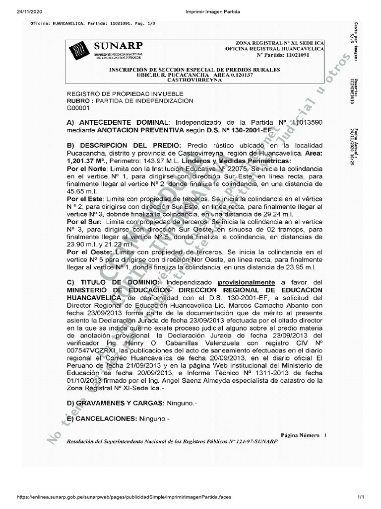 Libre Disponibilidad de Terreno - Sunarp | PDF