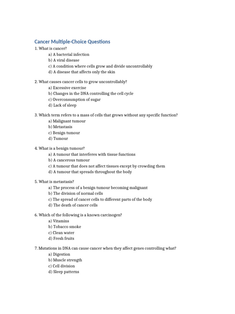 Cancer_Multiple_Choice_Questions | PDF