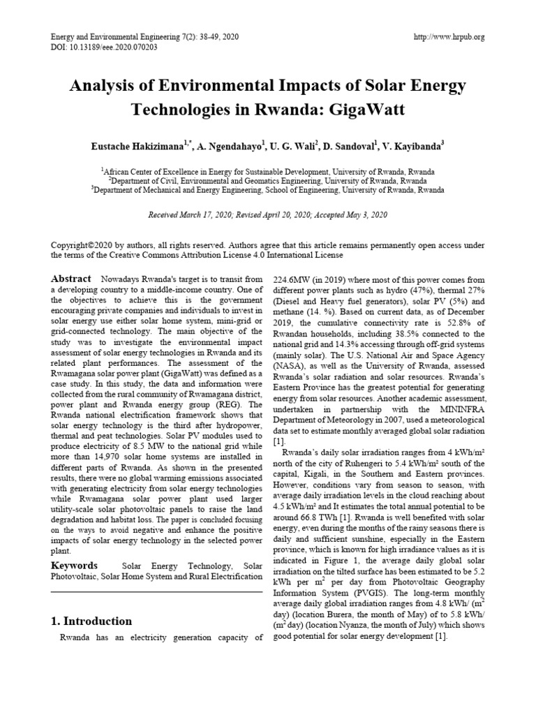Analysis of Environmental Impacts of Solar Energy | PDF