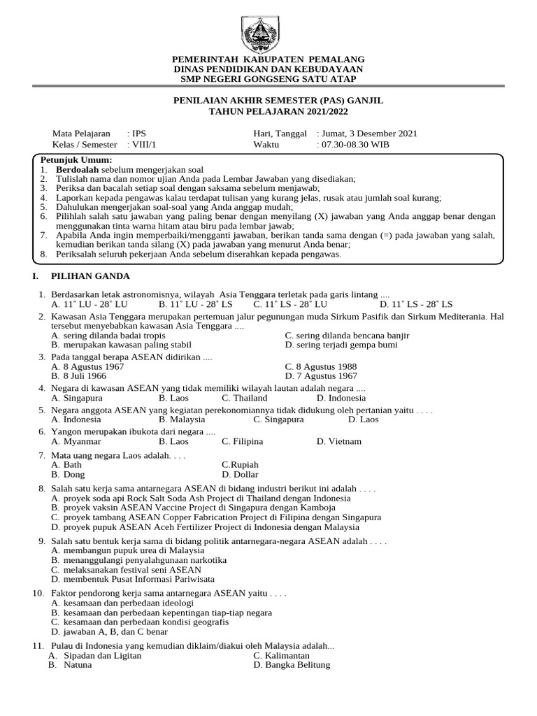 Soal PAS IPS 8 | PDF