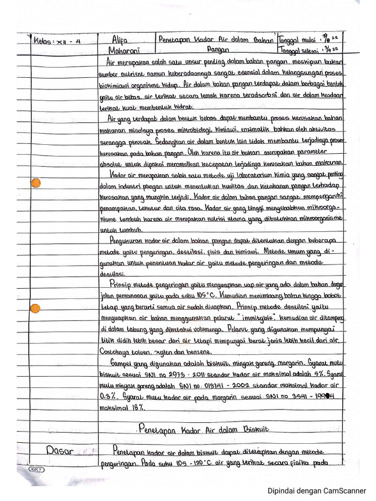Laporan Khusus Penetapan Kadar Air Dalam Bahan Pangan - XII-4 - Alifa Maharani | PDF