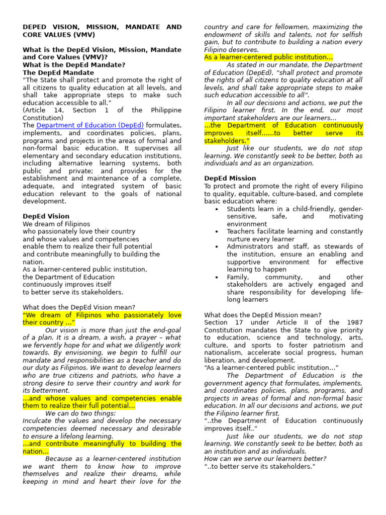 DEPED VMV | PDF