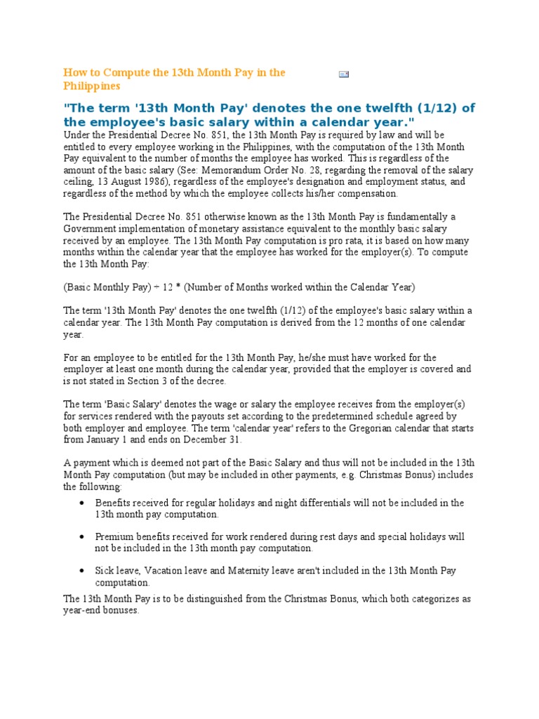 How to Compute the 13th Month Pay in the Philippines | Employee ...