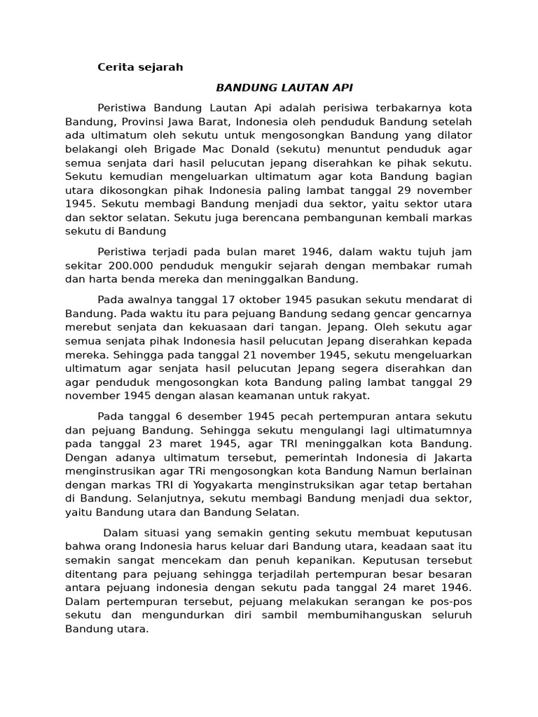 Cerita Sejarah: Bandung Lautan Api | PDF