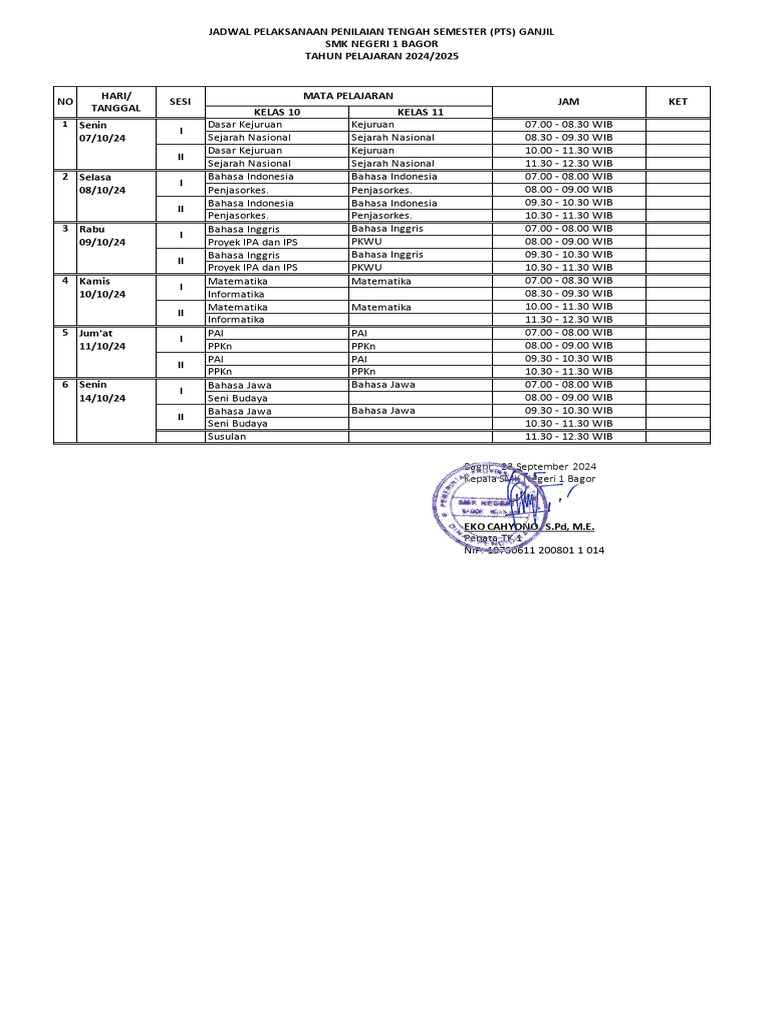 Jadwal Pts Ganjil 202242025 | PDF