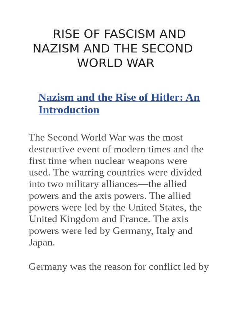 Rise of Fascism and Nazism and The Second World War | PDF