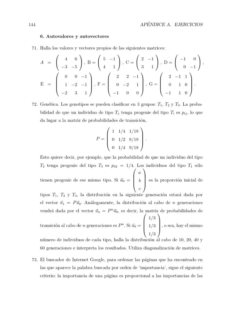 14 Tema 5 Ejercicios Autovalores y Autovectores Libro | PDF