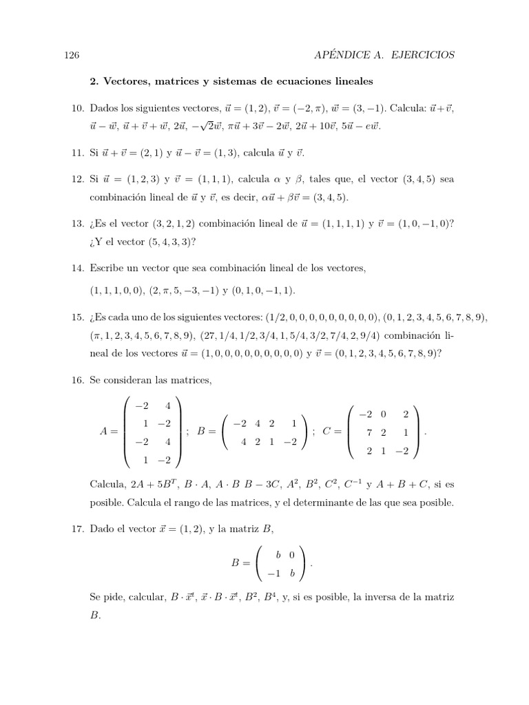 6 Tema 1 Ejercicios Vectores Matrices y Sistemas Libro | PDF