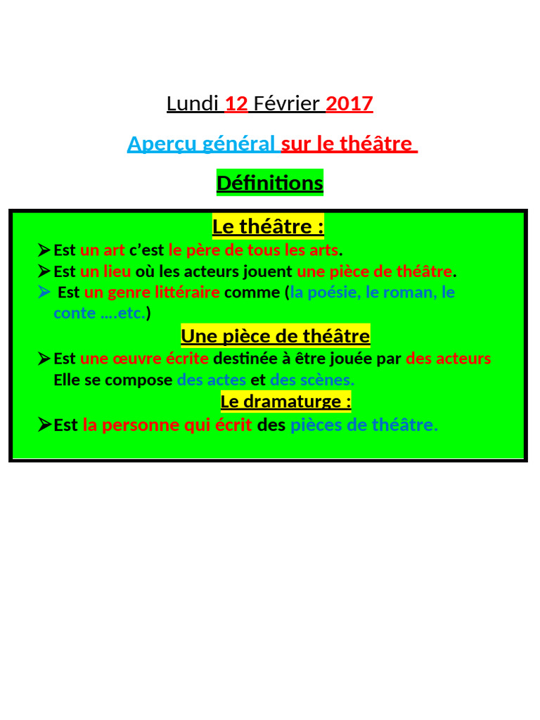 Aperçu Général Sur Le Théâtre | PDF