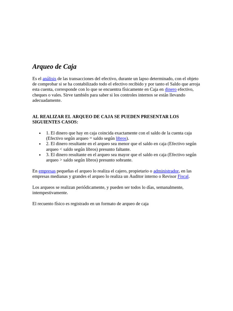 Arqueo de Caja | PDF