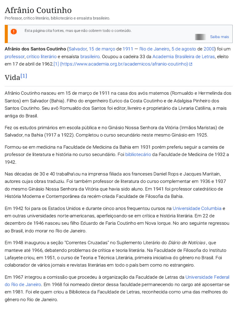 Afrânio Coutinho – Wikipédia, a enciclopédia livre | PDF