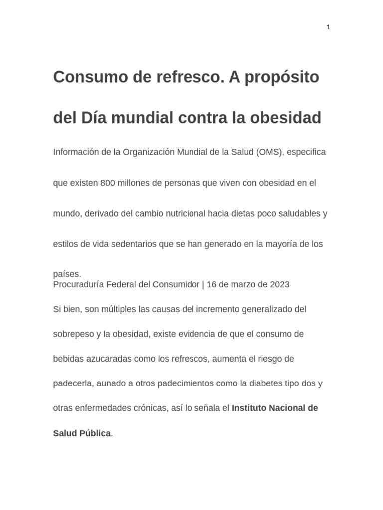 Consumo de Refresco | PDF | Obesidad | Refresco