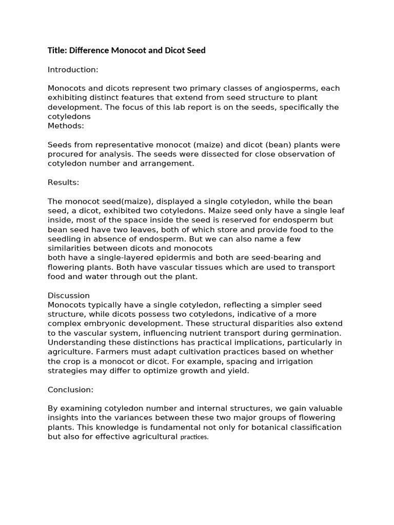 Title: Difference Monocot and Dicot Seed: Practices | PDF