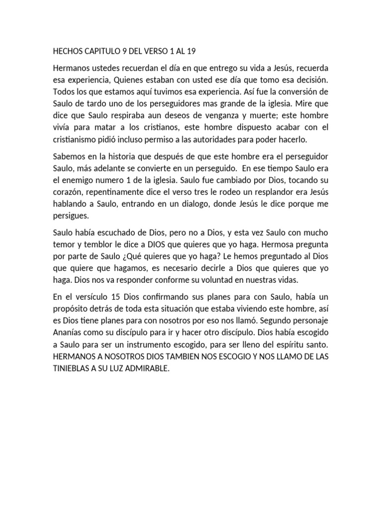 Hechos Capitulo 9 Del Verso 1 Al 19 | PDF