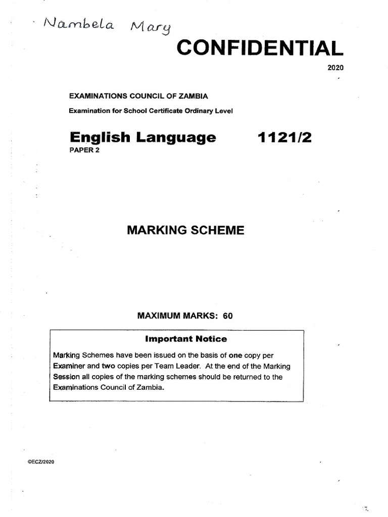 2020 English Marking Scheme | PDF