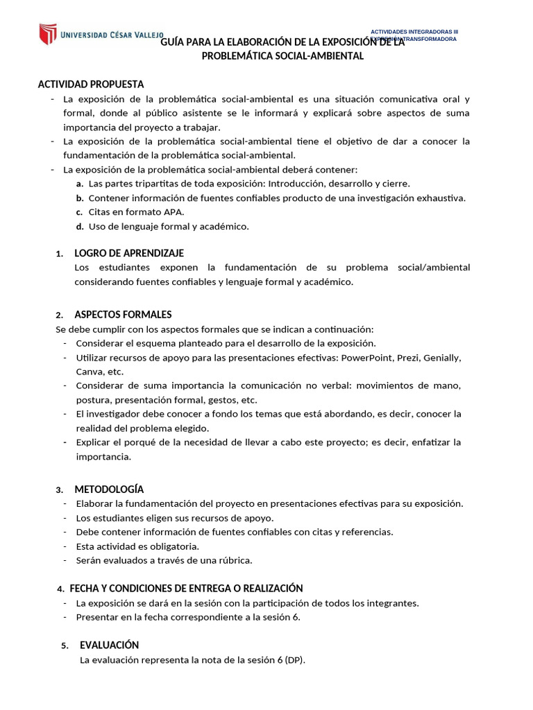 GUIA PARA LA ELABORACIÓN DE LA EXPOSICIÓN DEL PROYECTO | PDF