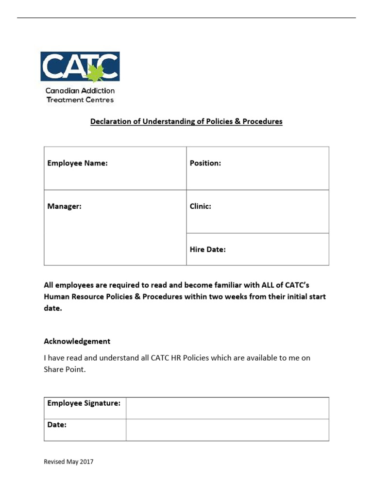 Declaration of Understanding of Policies CATC 4286 PDF | PDF