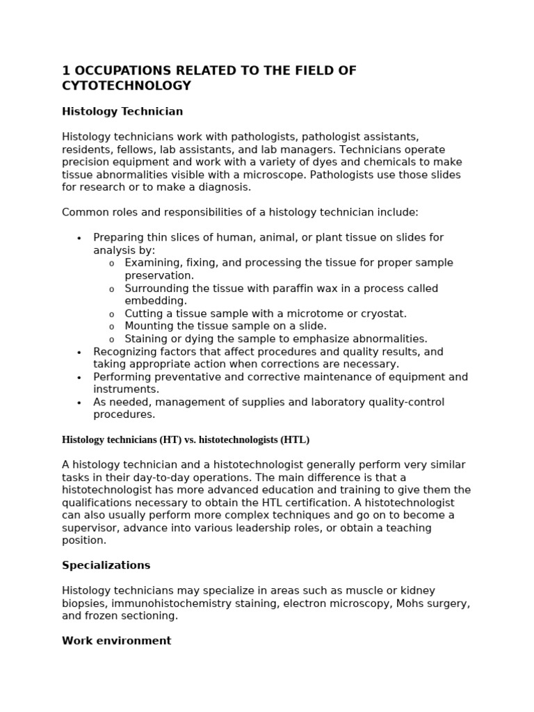 1 Occupations Related To The Field of Cytotechnology | PDF | Histology ...