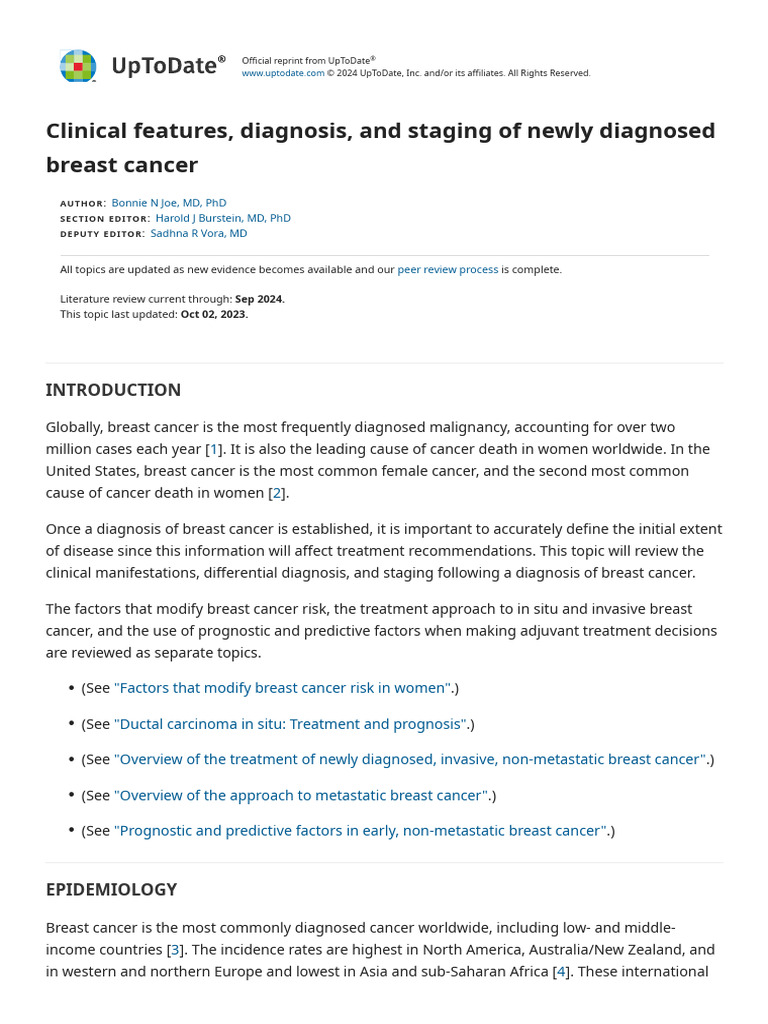 Clinical features, diagnosis, and staging of newly diagnosed breast cancer | PDF