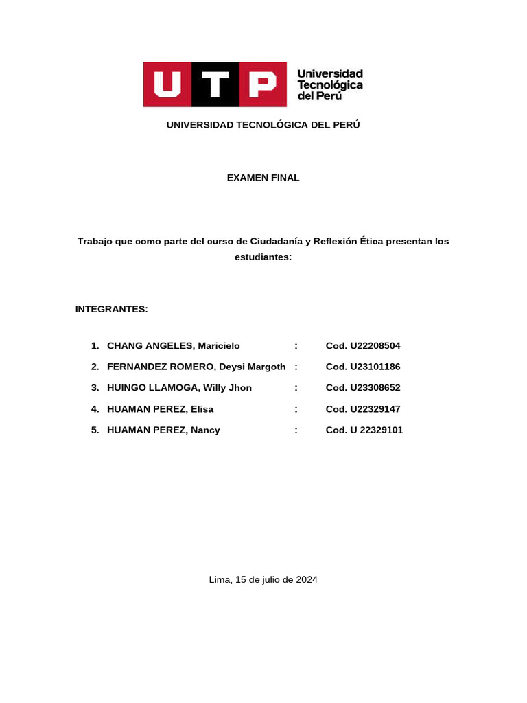 (AC-S17) Semana 17 - Tema 01 Tarea - Examen Final | PDF