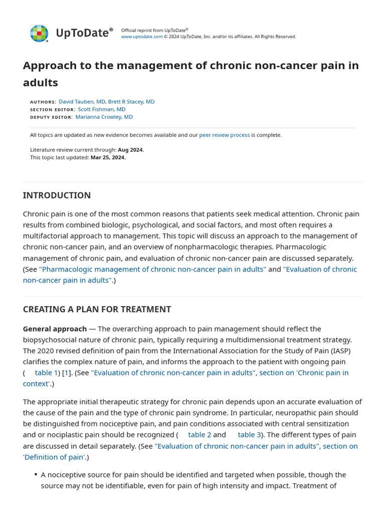 Approach To The Management of Chronic Non-Cancer Pain in Adults | PDF