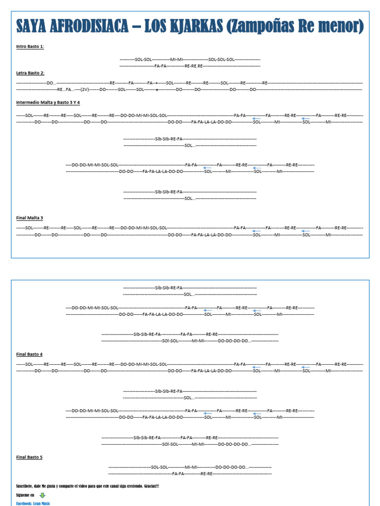 Saya Afrodisiaca - Los Kjarkas - Tablaturas para Zampoñas | PDF