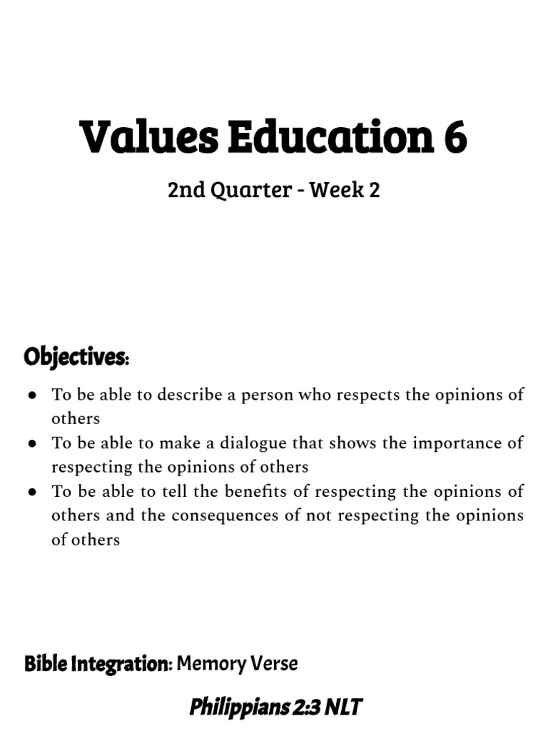 Values Education 6 Week 2 Learning Material | PDF