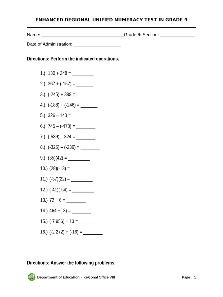 GRADE9-Final-ERUNT-Pretest-1 | PDF