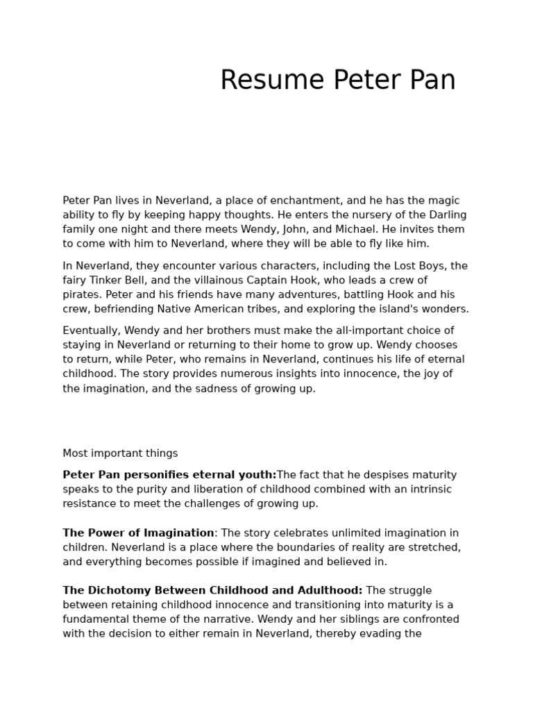 Resume Peter Pan | PDF | Wendy Darling | Peter Pan