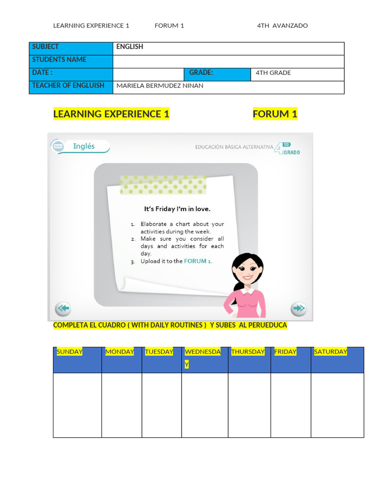 Forum 1 Chart of Activities During the Week | PDF