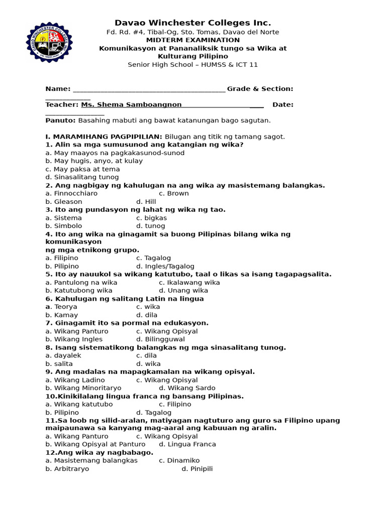 Filipino Midterm | PDF
