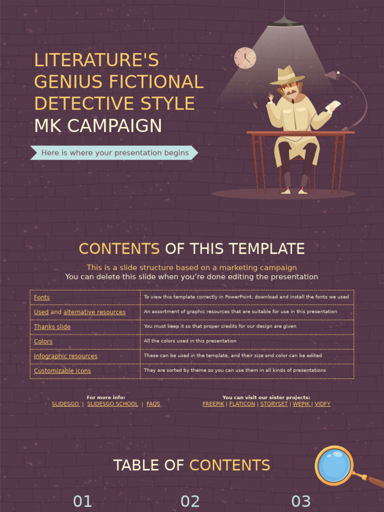 Literature's Genius Fictional Detective Style MK Campaign by Slidesgo | PDF