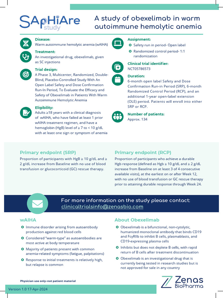 Obexelimab Study for Warm AIHA Treatment | PDF | Phases Of Clinical ...