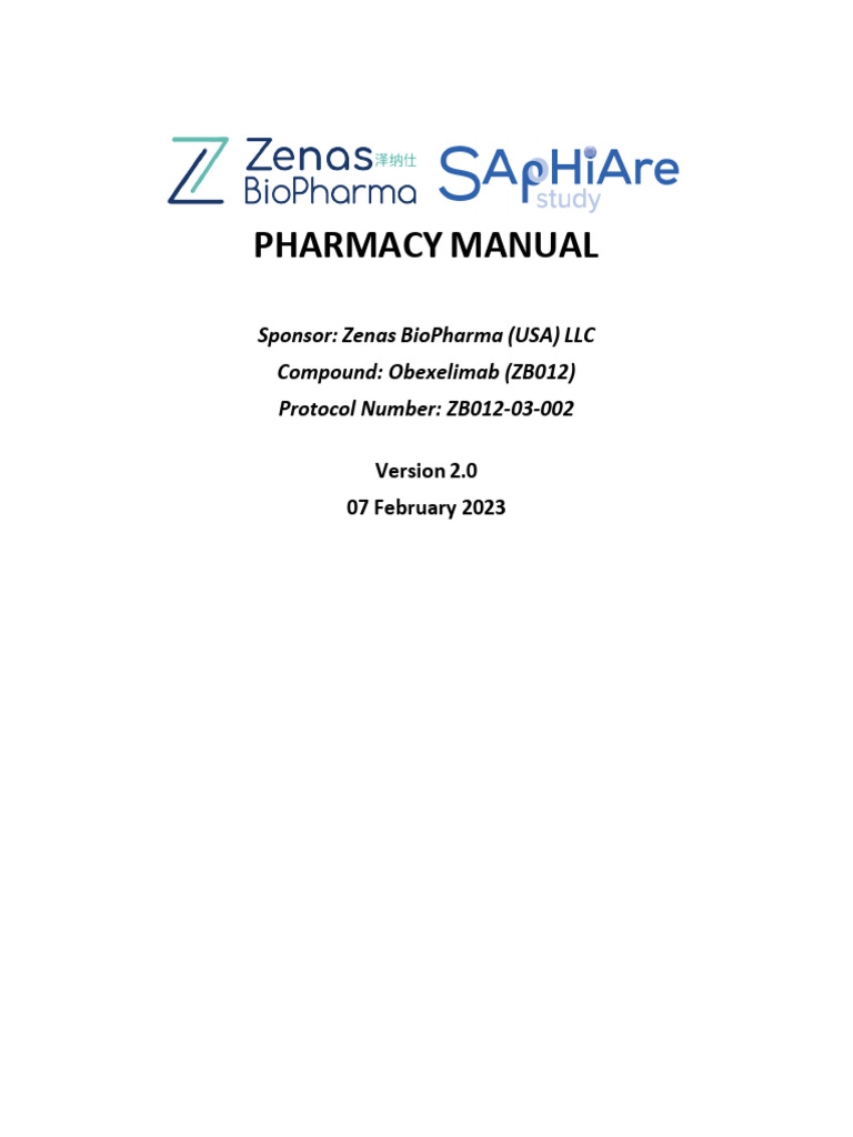 ZB012-03-002 Pharmacy Manual v2.0 - 07feb2023 - Final | PDF