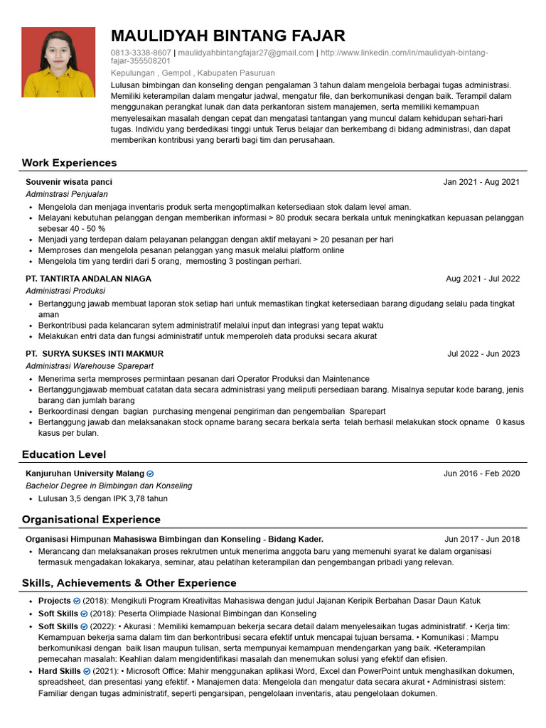 CV - Maulidyah Bintang Fajar | PDF