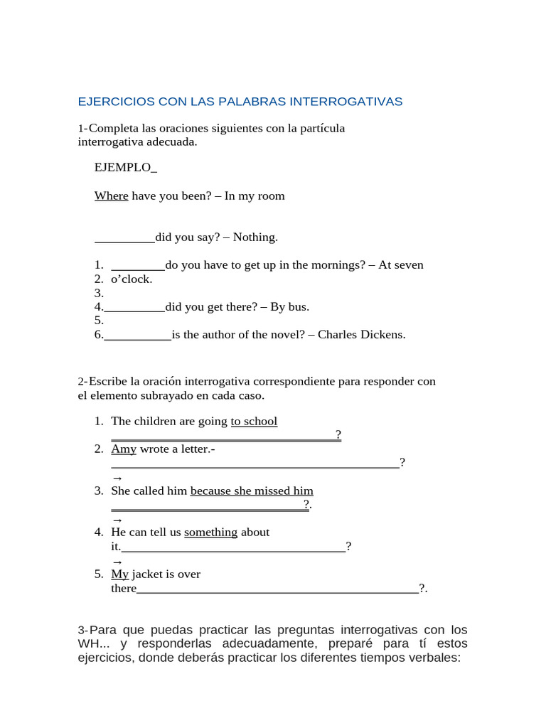 Ejercicios Con Las Palabras Interrogativas-Convertido 2 | PDF