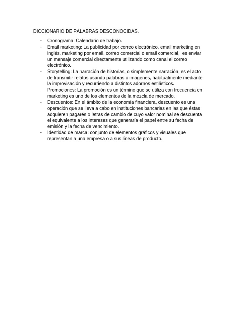 Diccionario de Palabras Desconocidas. | PDF