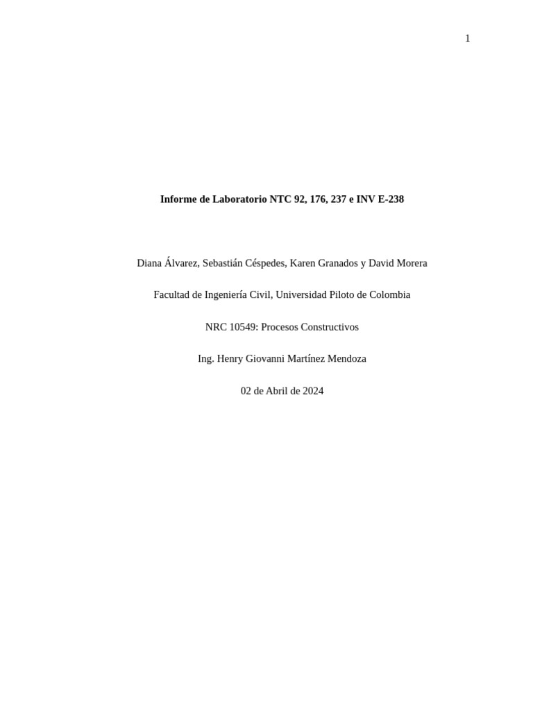 Informe de Laboratorio NTC 92, 176, 237 e INV E-238 | PDF