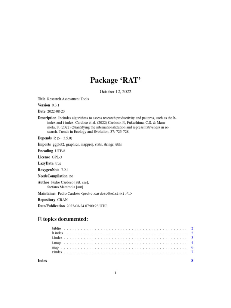 Package RAT': Topics Documented | PDF