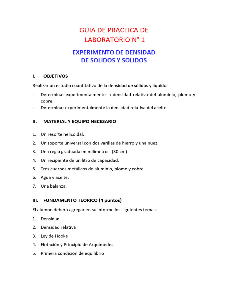 Guia de Practica de Densidad de Solidos y Liquidos | PDF | Densidad ...
