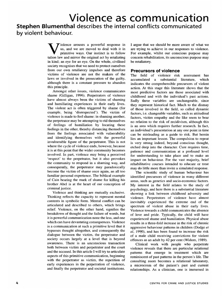 Violence As Communication: by Violent Behaviour | PDF