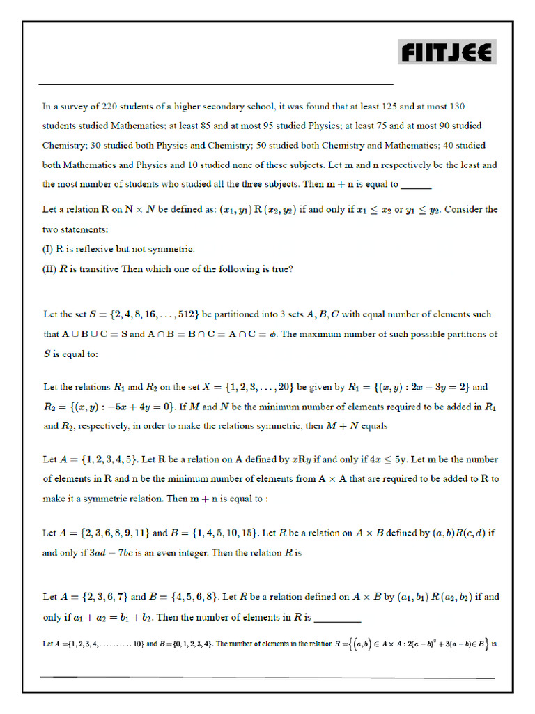 Sets and Relations-1 by Fiitjee | PDF